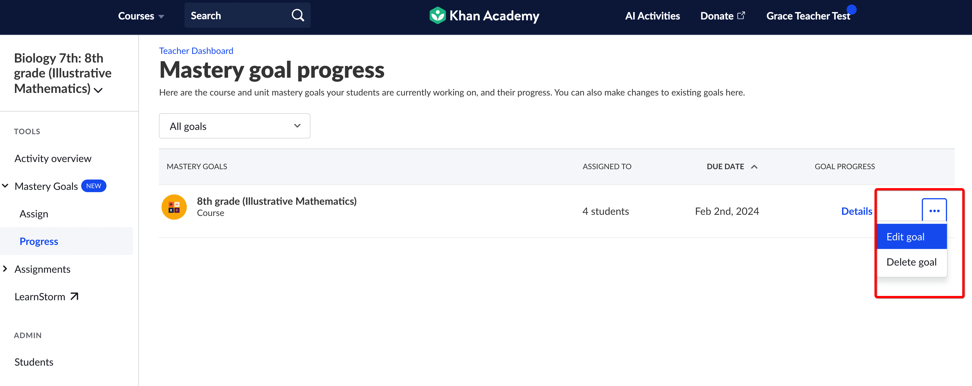 How do I edit or delete my students' Course or Unit Mastery goals? – Khan Academy Help Center