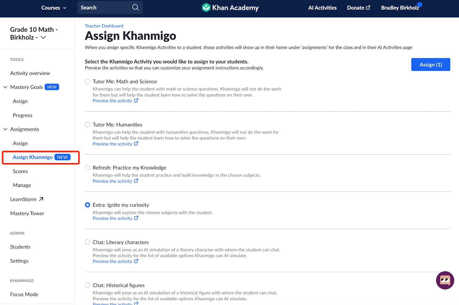 Can I assign Khanmigo Activities to my students? – Khan Academy Help Center