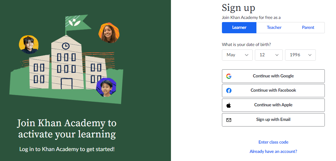 How do I set up a new user account? – Khan Academy Help Center