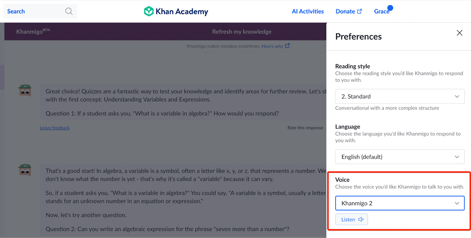 Does Khanmigo have a read-aloud or Text-to-speech feature? – Khan Academy Help Center