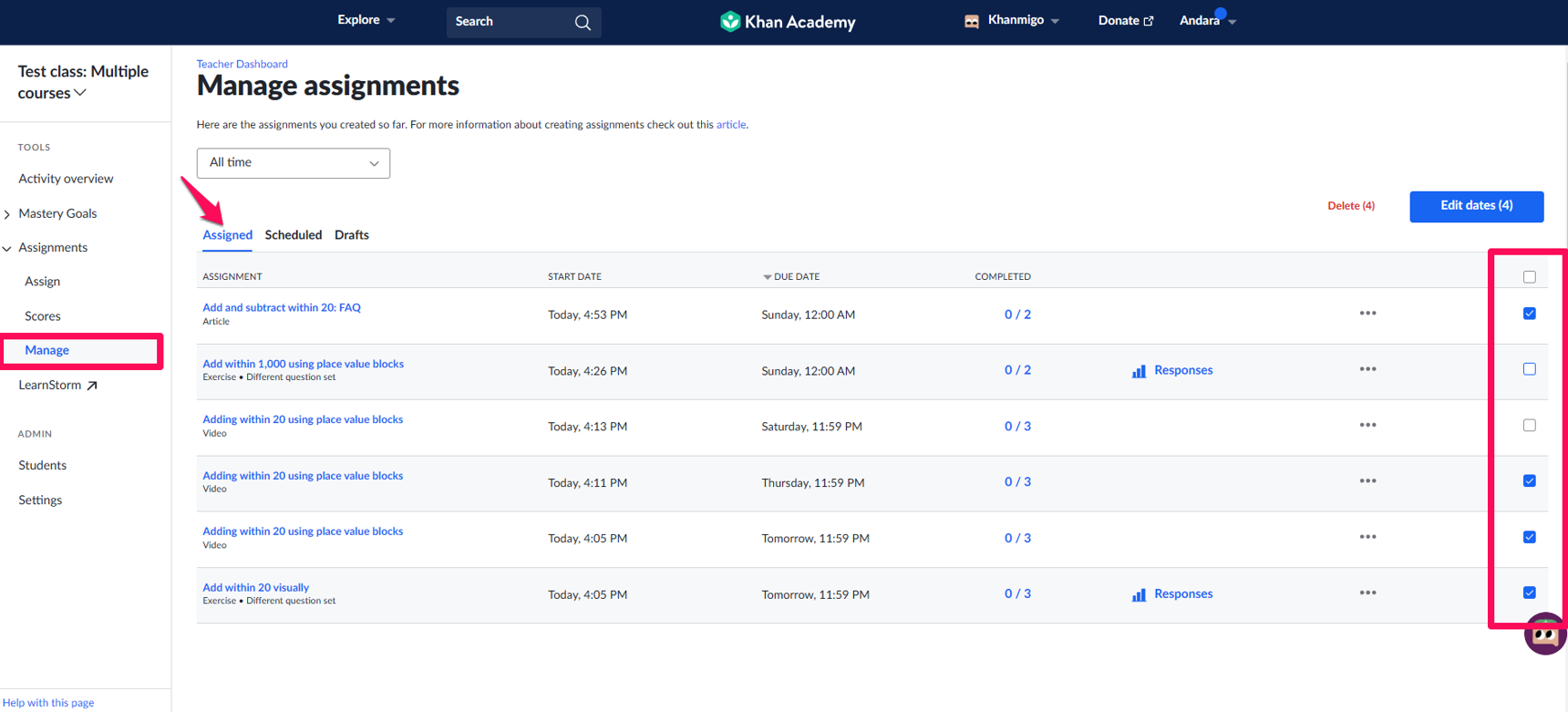 How Do I Edit Multiple Assignments At Once Khan Academy Help Center