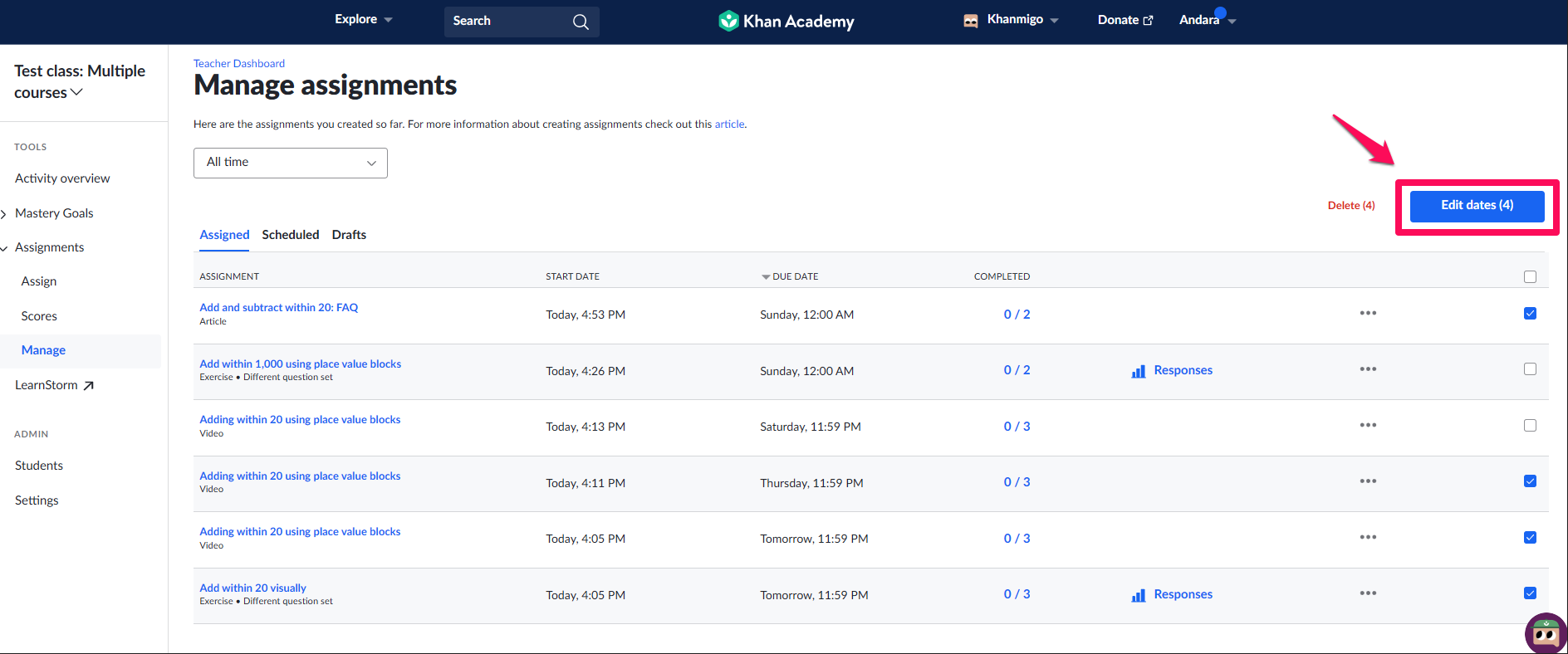 How do I edit multiple assignments at once? – Khan Academy Help Center