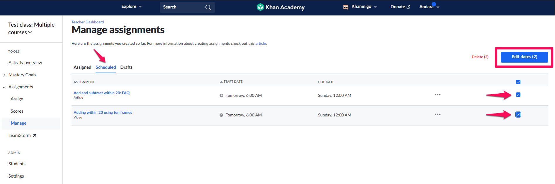 How Do I Edit Multiple Assignments At Once Khan Academy Help Center