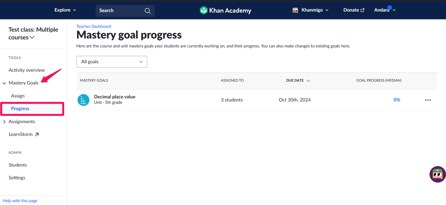 How can I view my students' progress towards their Mastery goals ...