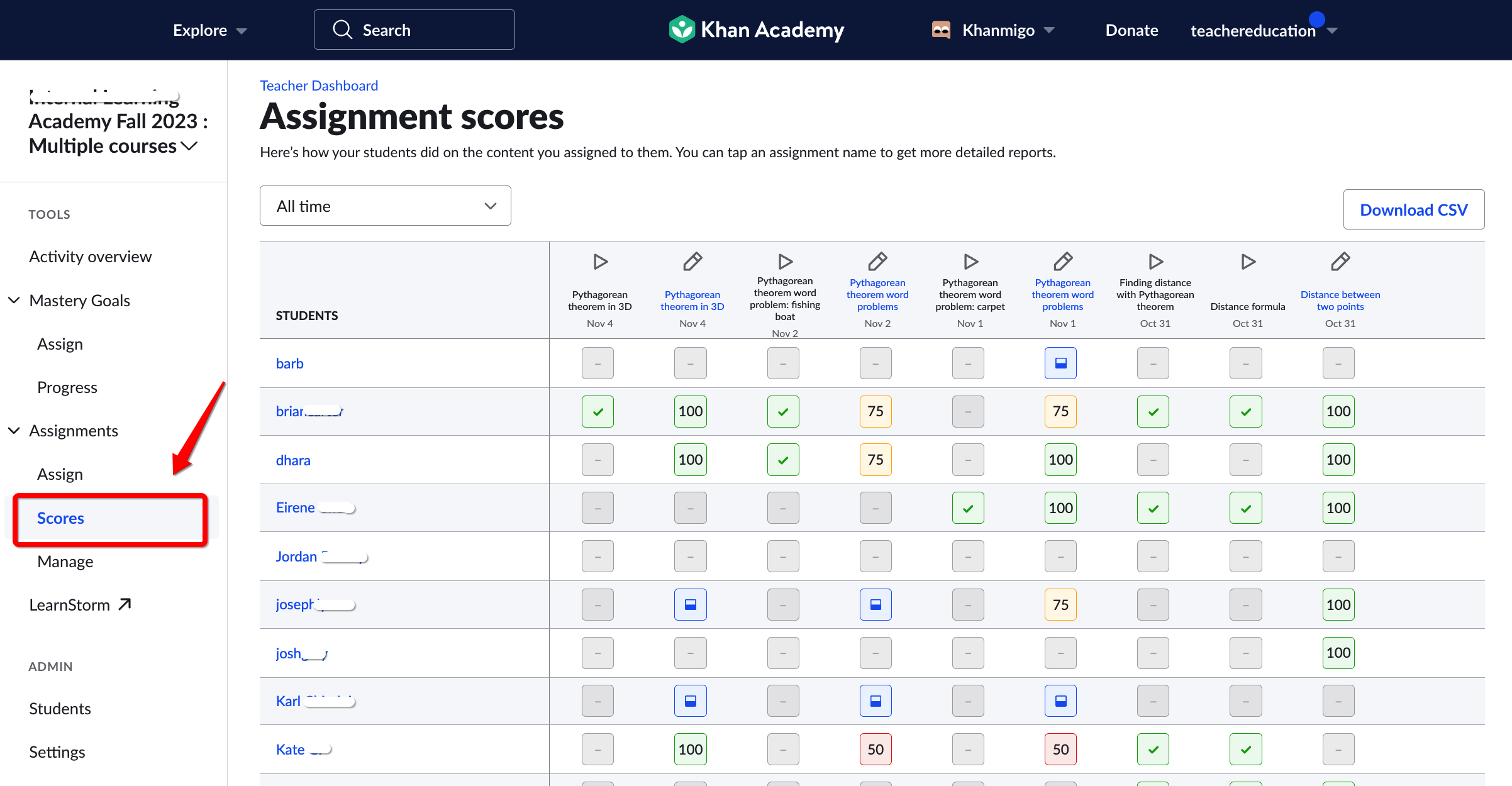 How do I use the Assignment Scores report? – Khan Academy Help Center