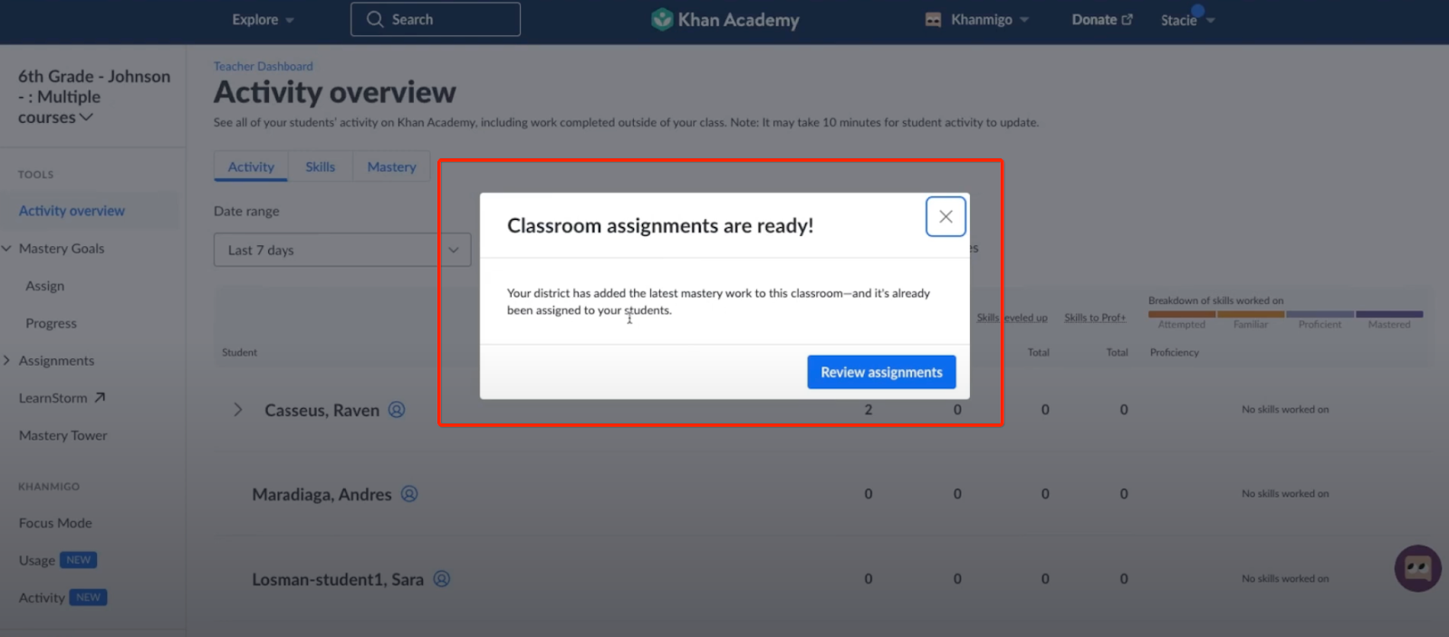 How can administrators recommend and assign Unit Mastery Goals to teachers? – Khan Academy Help ...