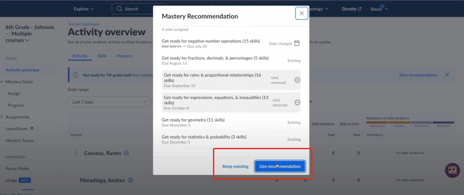 How can administrators recommend and assign Unit Mastery Goals to teachers? – Khan Academy Help ...