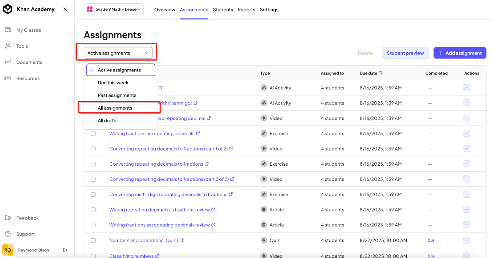 How do I make assignments for my students in the Khanmigo Classroom Pilot? – Khan Academy Help ...