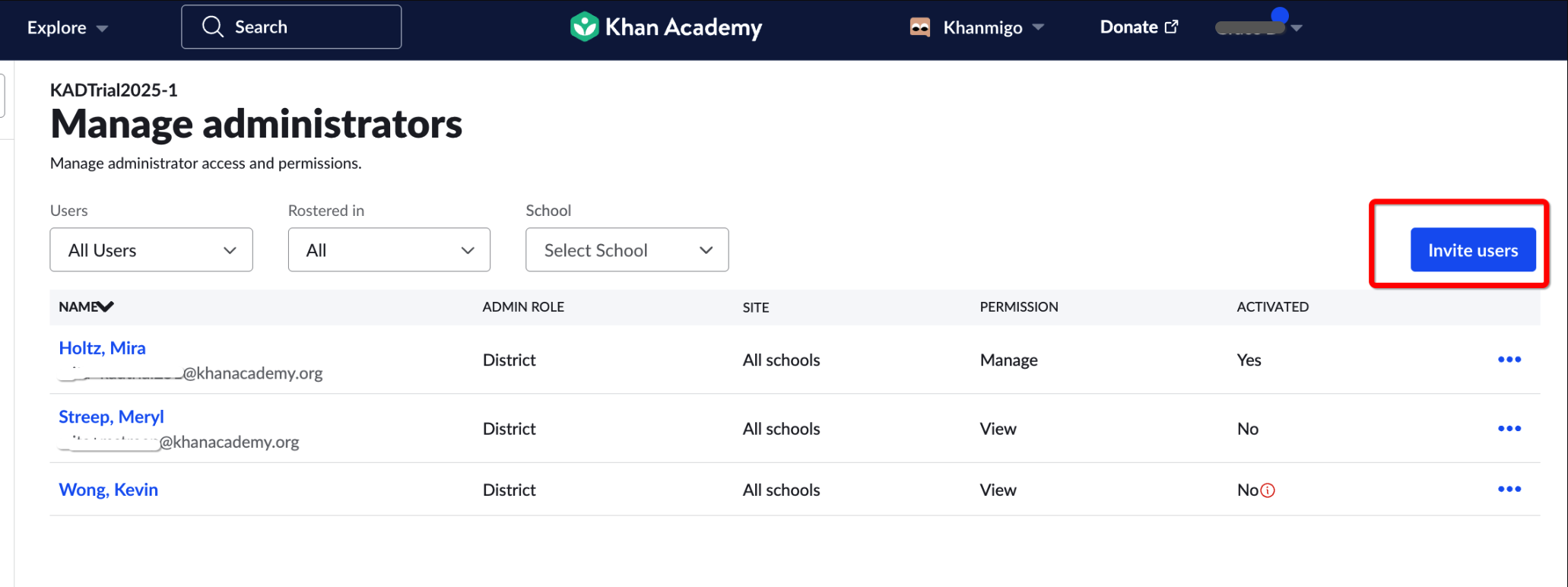How can I add an administrator to my district using Khan Academy's in ...