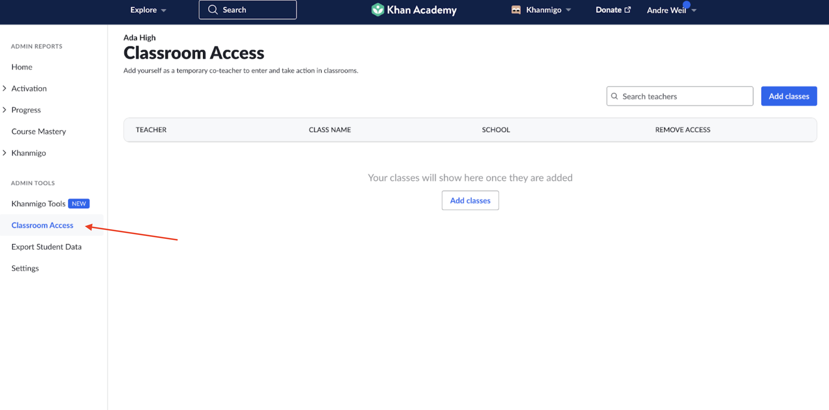 How can Administrators use the Classroom Access feature to act as a ...